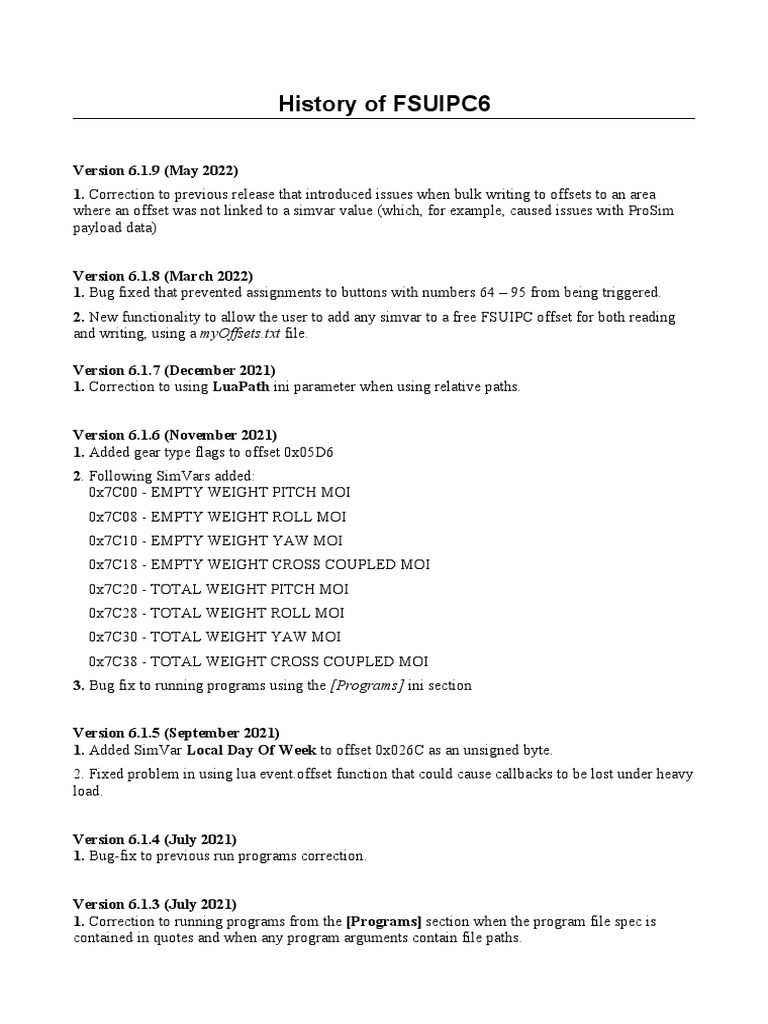 FSUIPC History | PDF | Computer File | Parameter (Computer Programming)