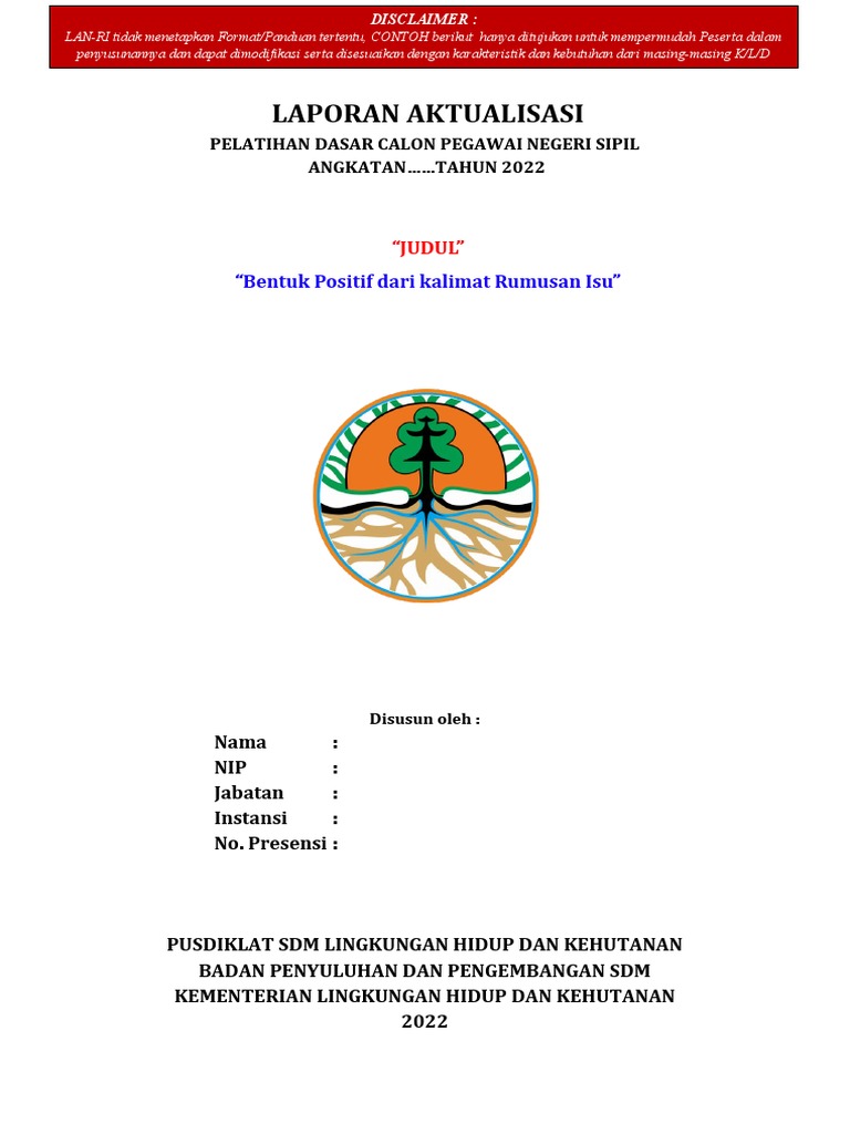 Contoh Format Laporan Aktualisasi Latsar CPNS 2022 Dwi R | PDF