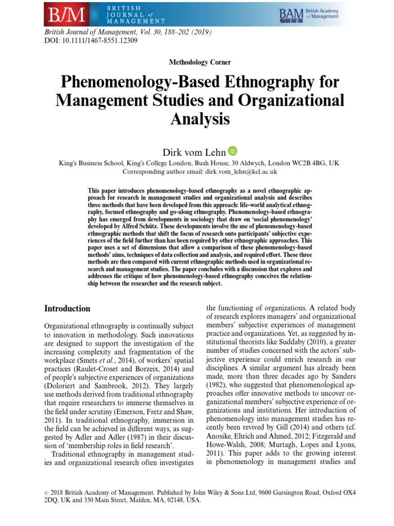 Phenomenology-Based Ethnography-Lehn | PDF | Ethnography | Phenomenology (Philosophy)