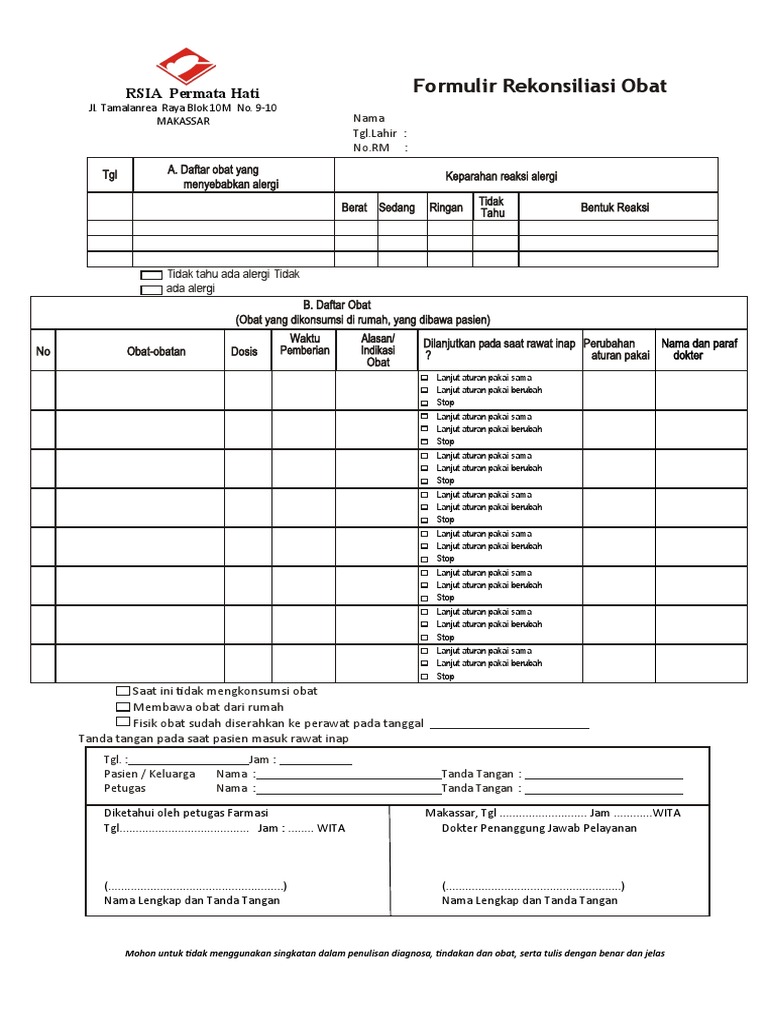 Formulir Rekonsiliasi Obat | PDF