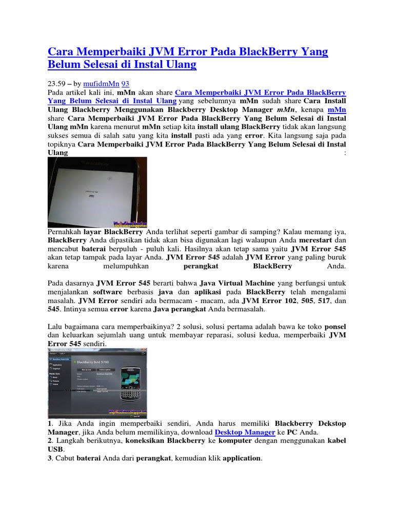 Cara Memperbaiki JVM Error Pada BlackBerry Yang Belum Selesai Di Instal Ulang | PDF