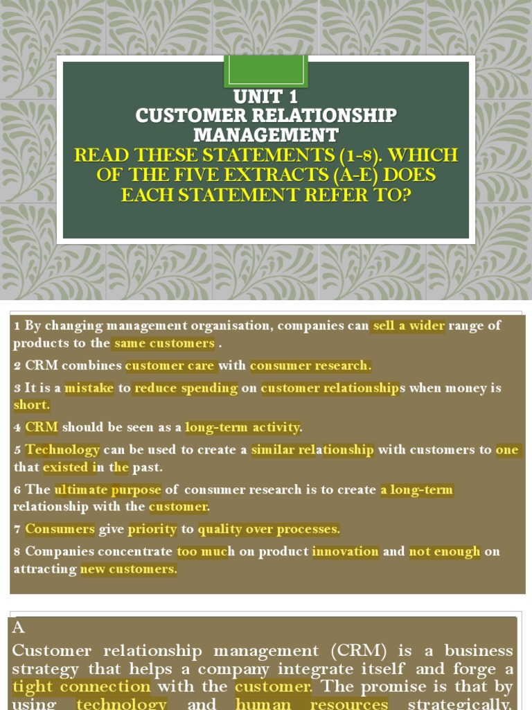 Unit 1 Customer Relationship Management | PDF | Customer Relationship ...