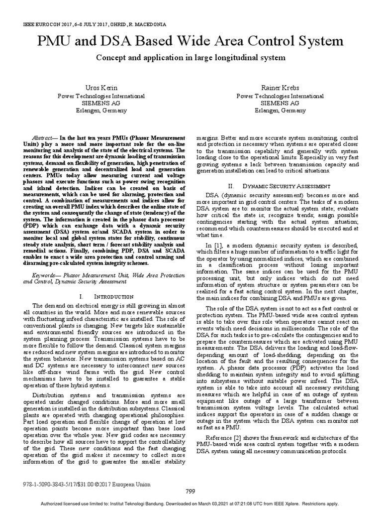 PMU and DSA Based Wide Area Control System | PDF | Electrical Grid | Electric Power Transmission