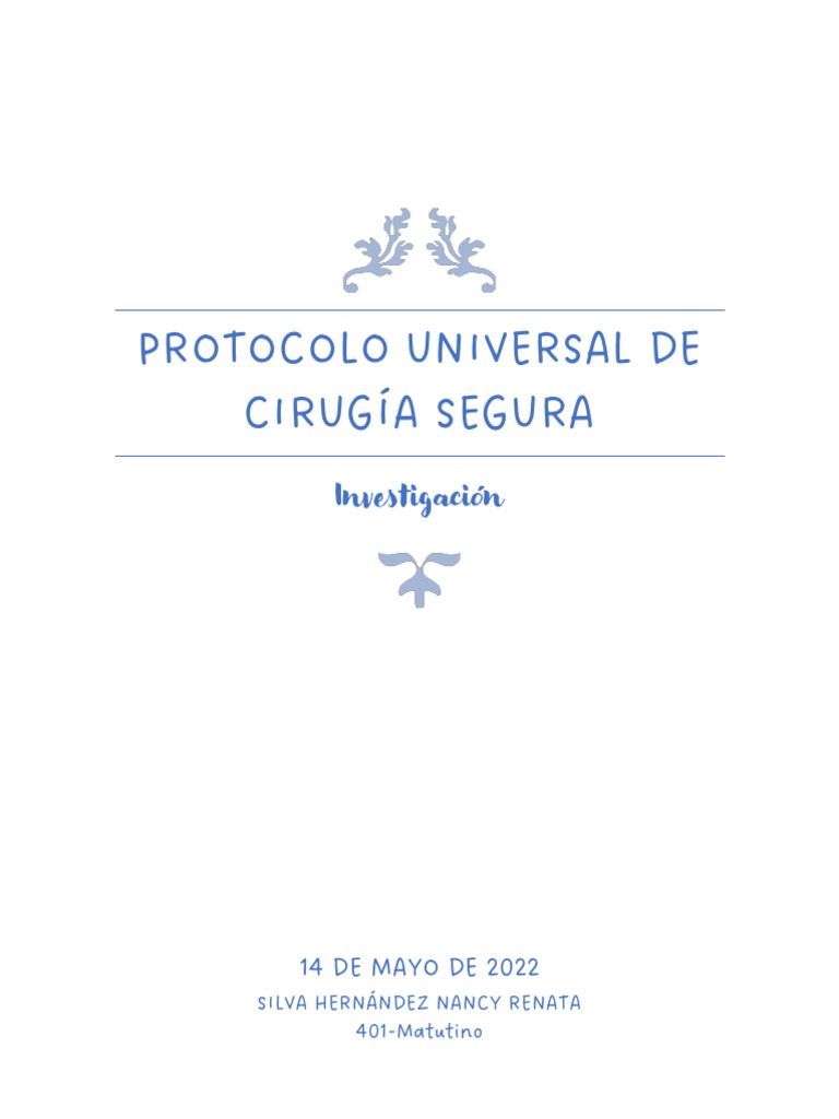 Protocolo Universal De Cirugía Segura Nrsh Investigación Pdf