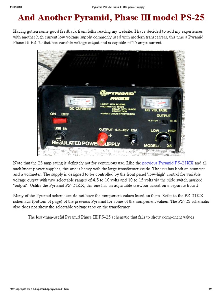 Pyramid PS-25 Phase III DC Power Supply | PDF | Power Supply | Amplifier