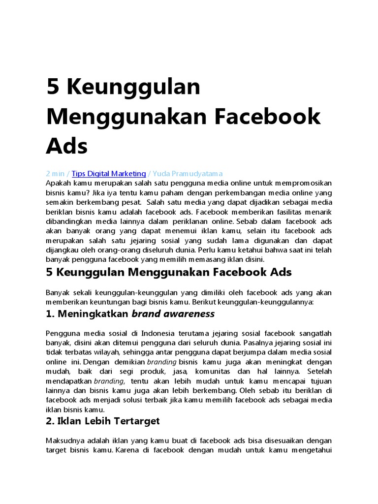 5 Keunggulan Menggunakan Facebook Ads | PDF | Karier & Perkembangan
