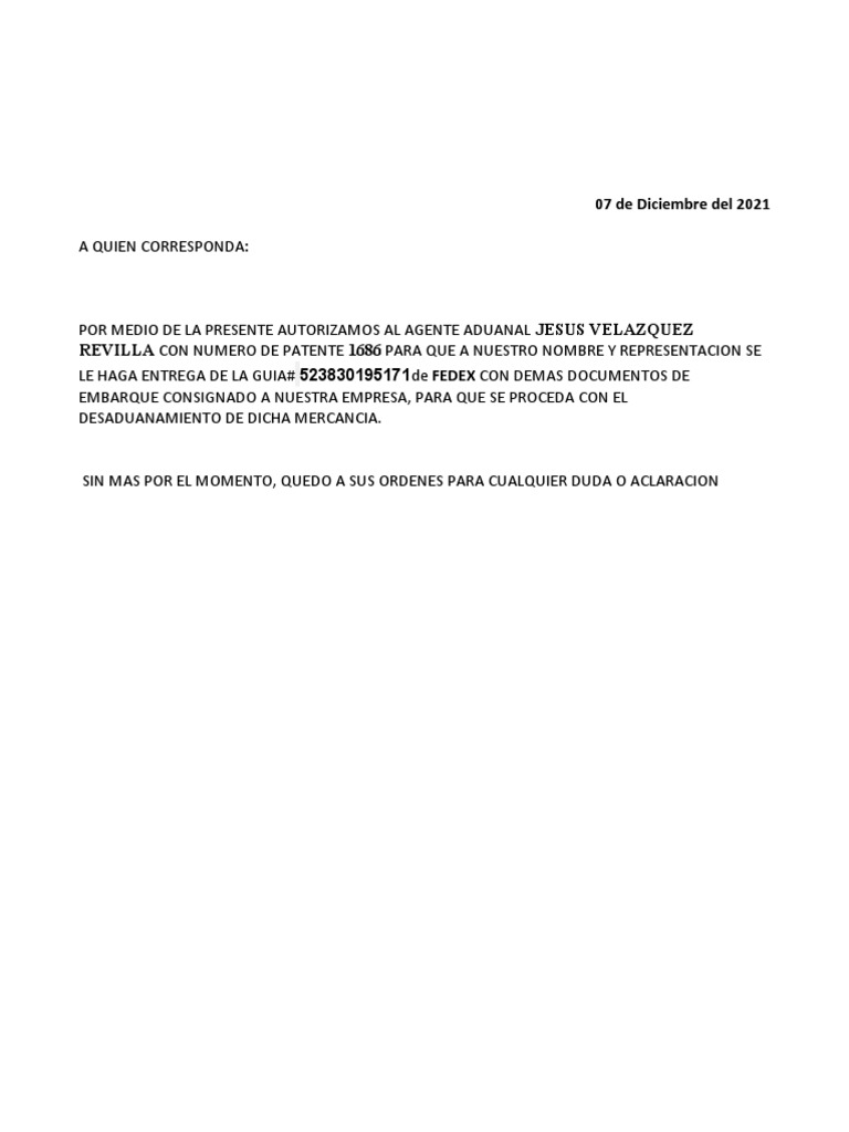 Carta Consigna Formato AP | PDF