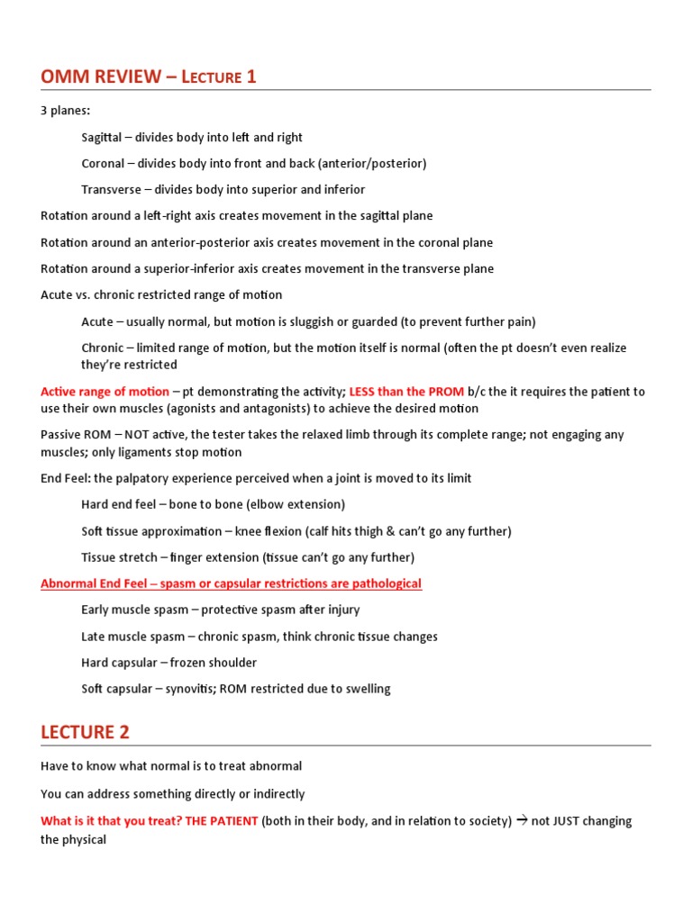 Block 1 OMM Written Exam 1 Review | Download Free PDF | Pelvis | Anatomical Terms Of Motion