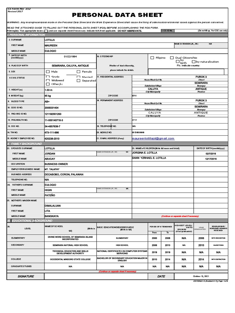Personal Data Sheet Template | PDF | Crimes | Crime & Violence
