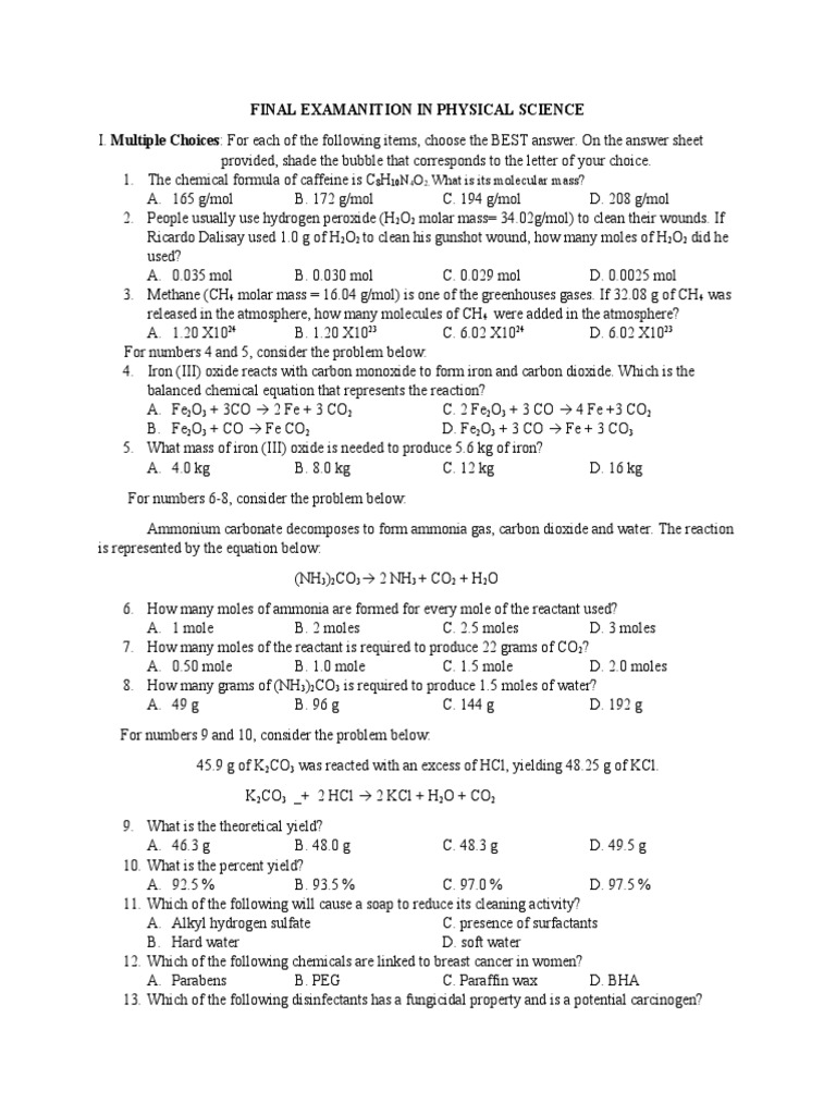 Final Examanition in Physical Science | PDF | Physical Sciences | Astronomy