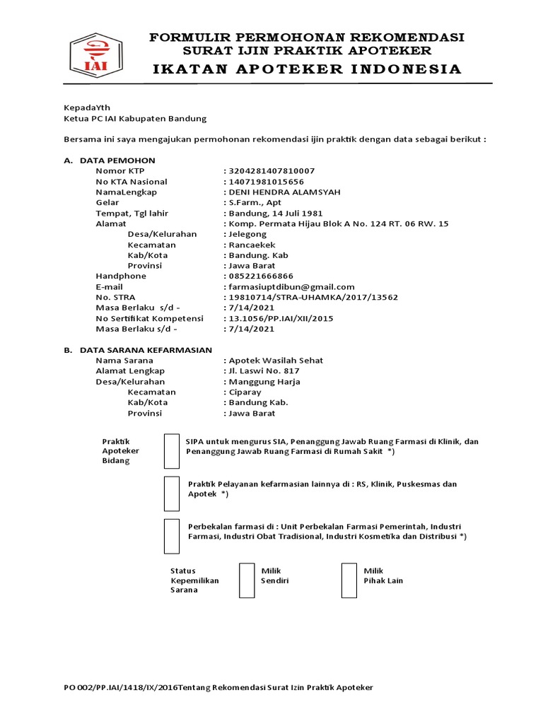 Formulir Permohonan Rekomendasi | PDF