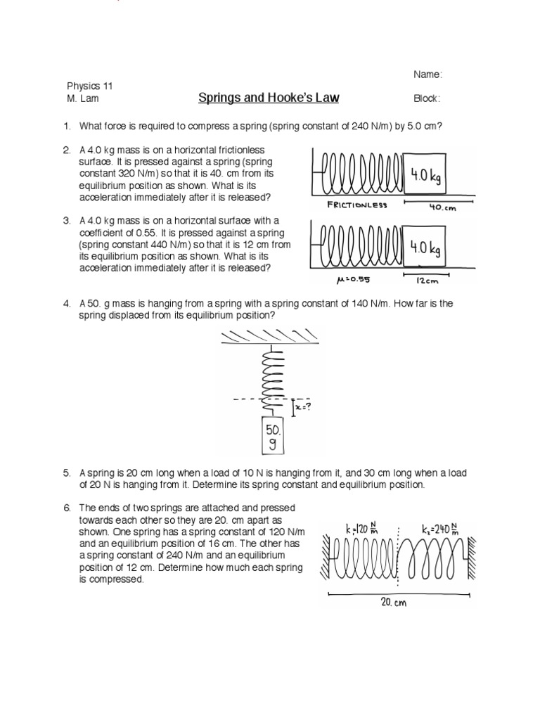 Springs Hooke's Law Problems | PDF