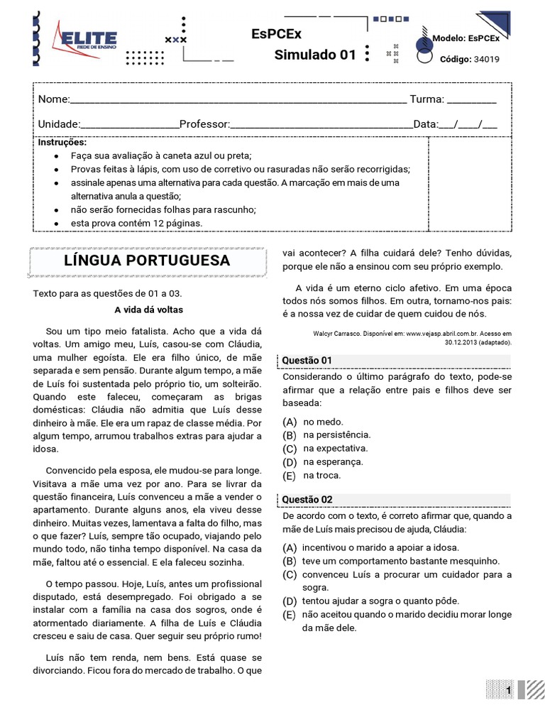 Simulado EsPCEx: Provas e Gabaritos | PDF | Temperatura | Calor