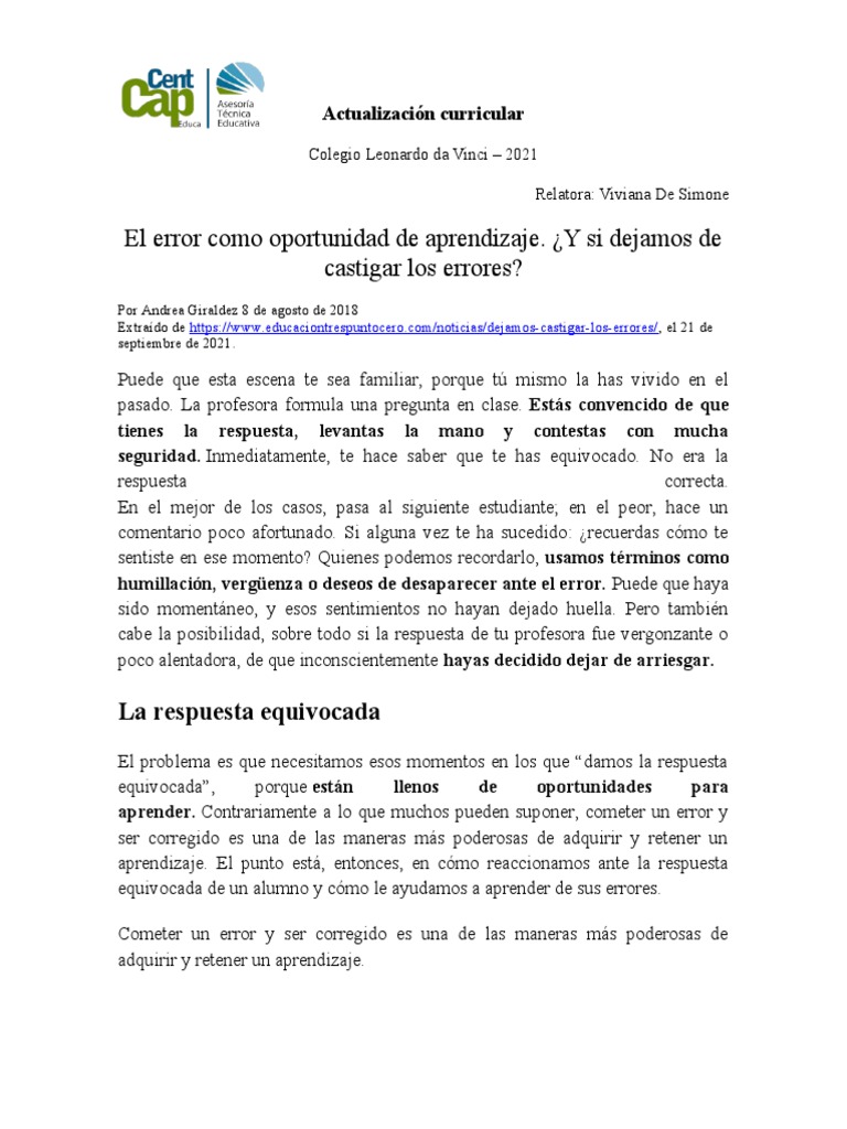 El Error Como Oportunidad de Aprendizaje | Descargar gratis PDF ...