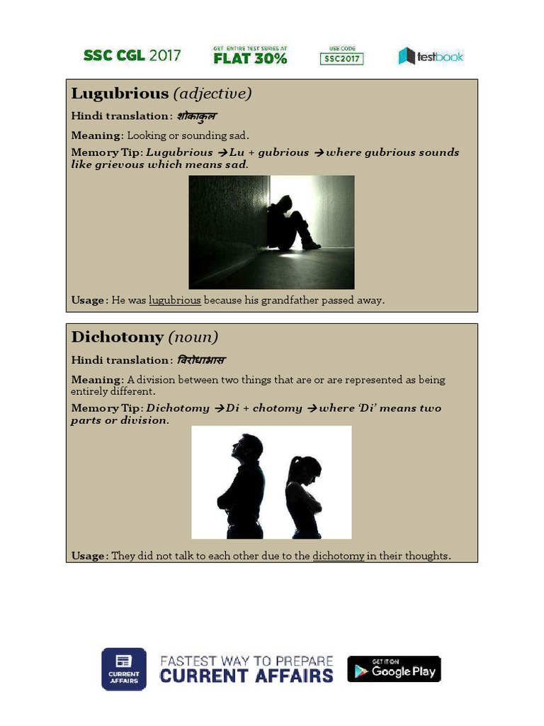 Lugubrious (Adjective) : Lu + Gubrious Where Gubrious Sounds | PDF