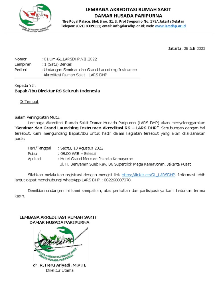 Seminar Akreditasi Rumah Sakit LARS DHP | PDF