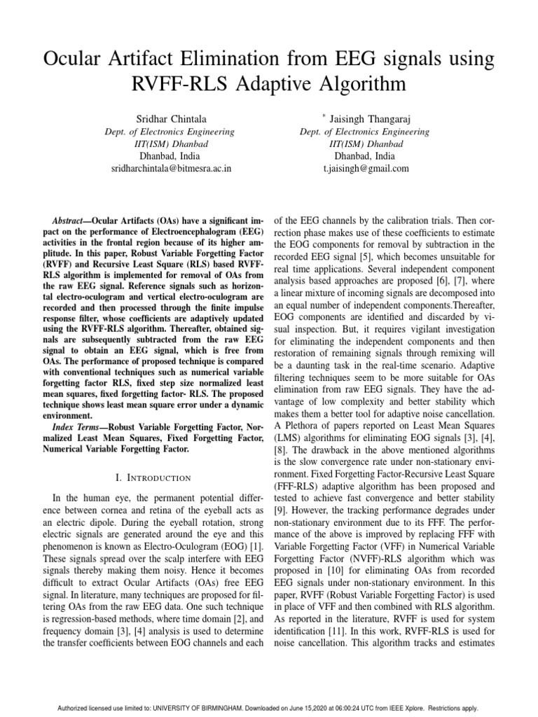 Ocular Artifact Elimination From EEG Signal Using RVFF RLS | PDF | Electroencephalography ...
