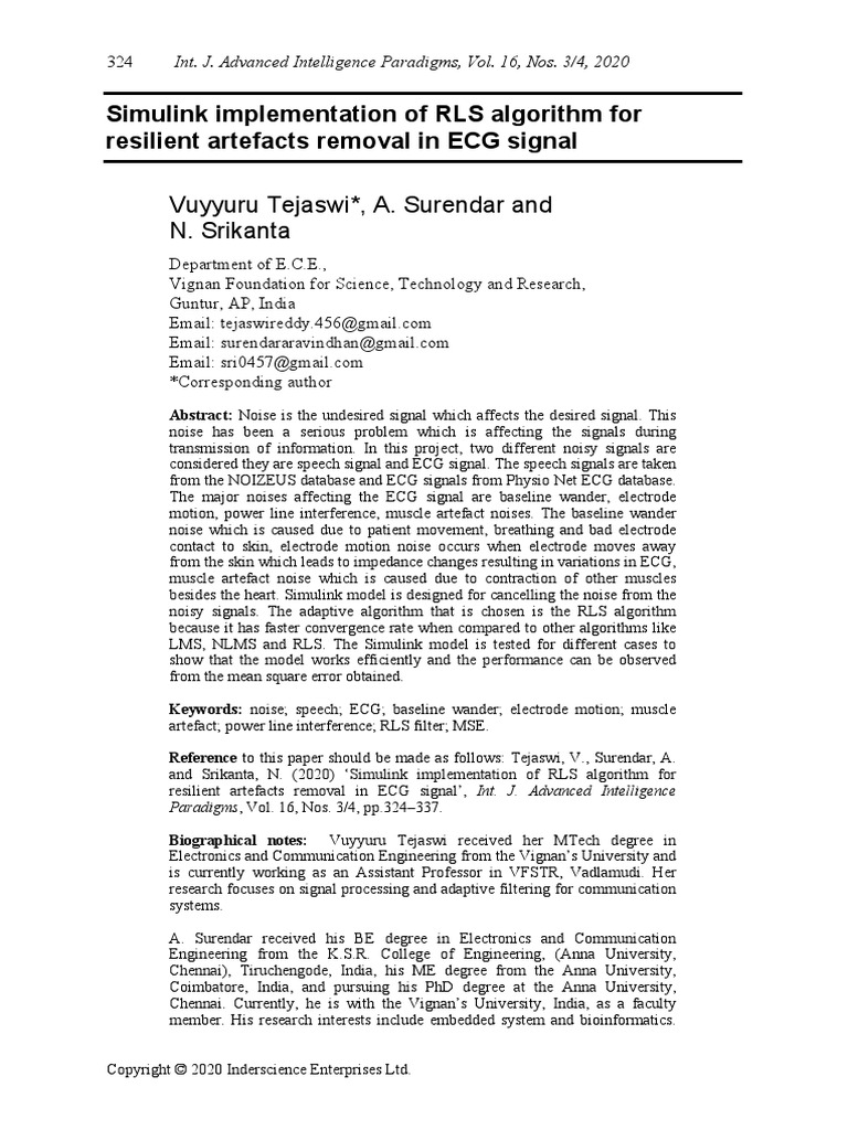 Simulink Implementation Of Rls Algorithm Pdf Electrocardiography Computer Engineering 7642