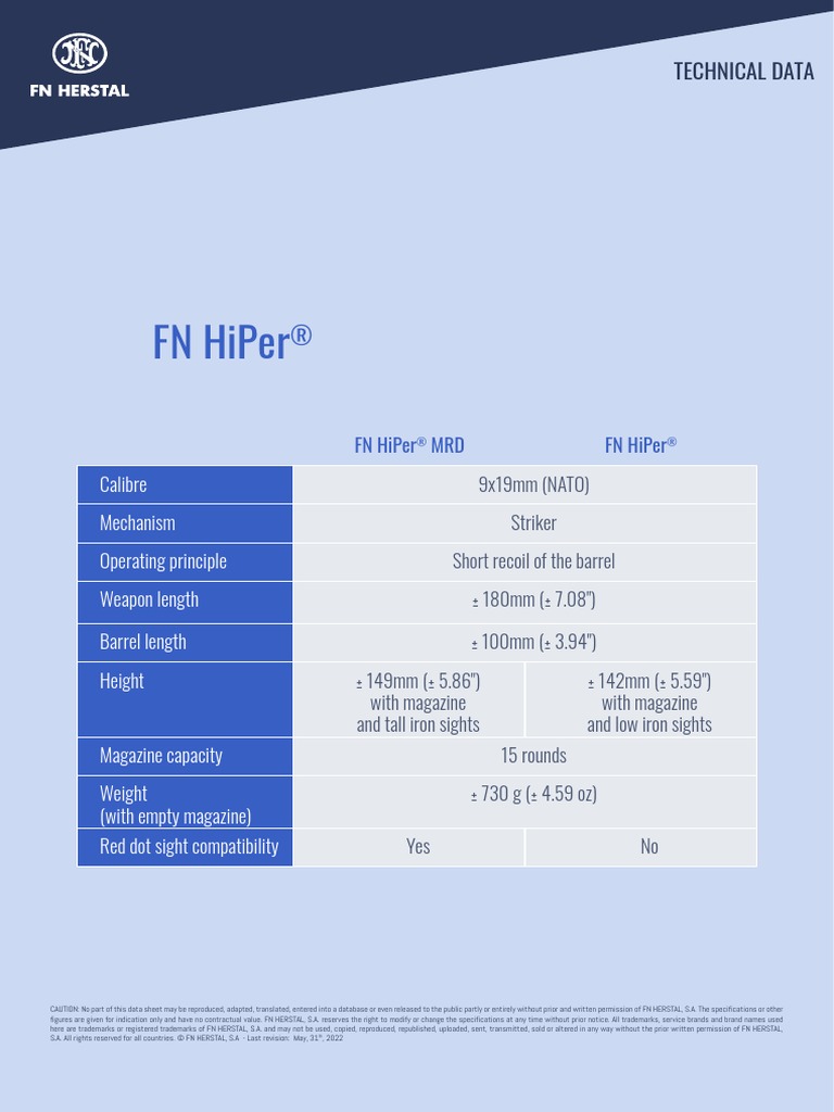 technical-data-fn-hiper-2 | PDF | Tools | Projectile Weapons