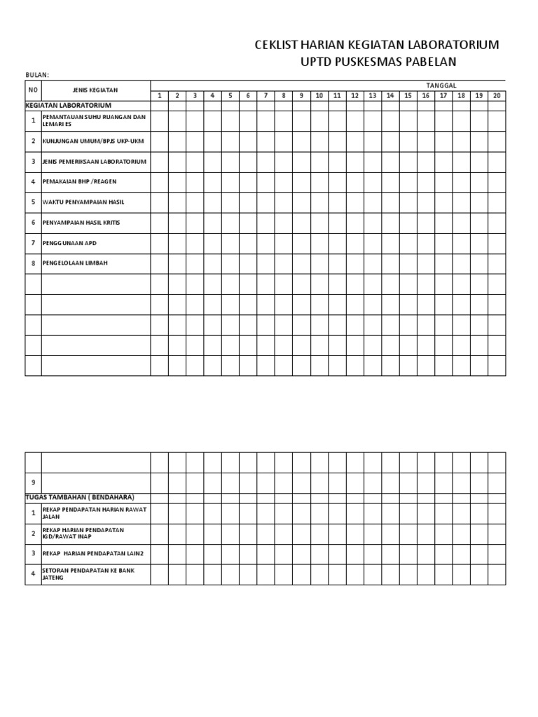 Ceklist Kegiatan Harian Laboratorium | PDF