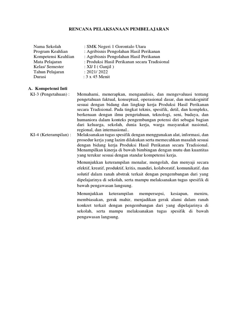 RPP Pengolahan Perikanan Tradisional | PDF