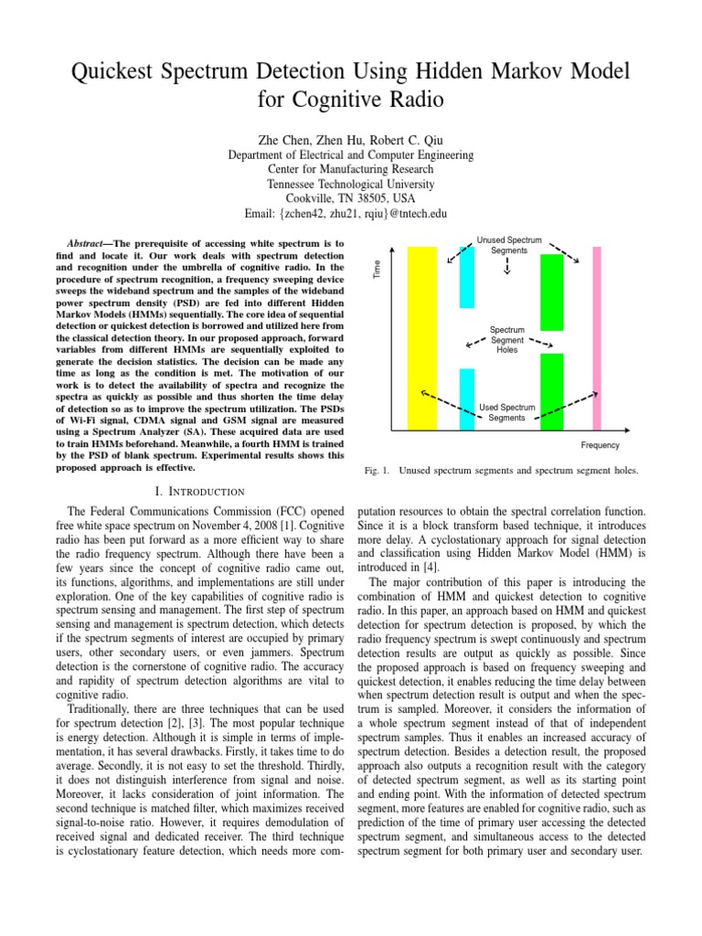Quickest Spectrum Detection Using Hidden Markov Model For Cognitive Radio | PDF | Spectral ...