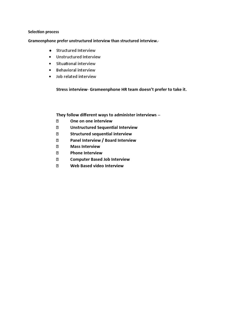 Structured Interview Unstructured Interview Situational Interview ...