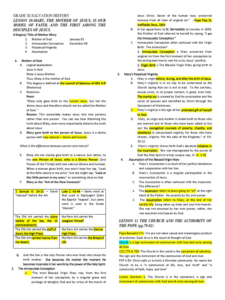 GRADE XI SALVATION HISTORY | PDF | Mary, Mother Of Jesus | Pope
