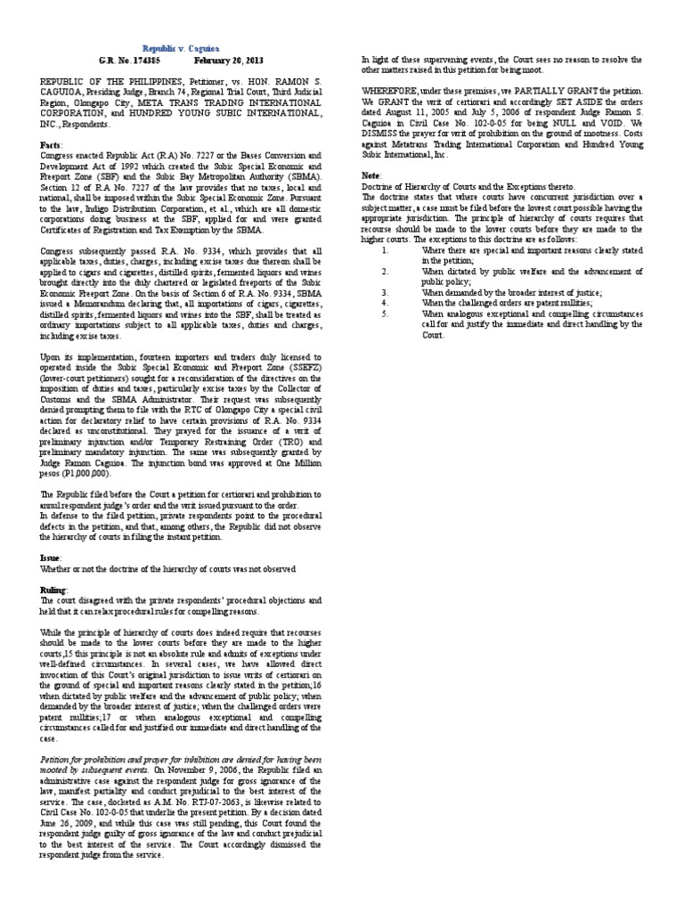 Republic vs. Caguioa | PDF | Injunction | Writ Of Prohibition