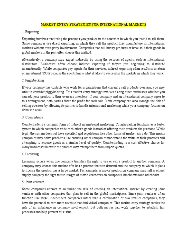 Module 3- MARKET ENTRY STRATEGIES FOR INTERNATIONAL MARKETS | PDF ...