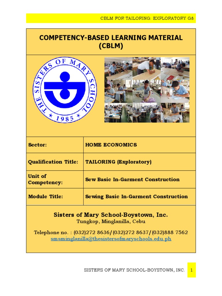 Tailoring Basics: CBLM Module G8 | PDF | Sewing Machine | Sewing