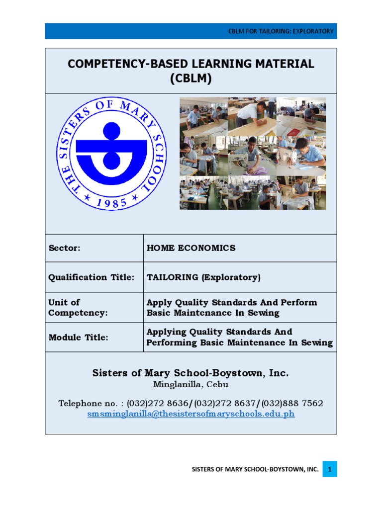 MODULE 1 - Tailoring G9&10 (Perform Basic Maintenance in Sewing and Apply Quality Standards ...