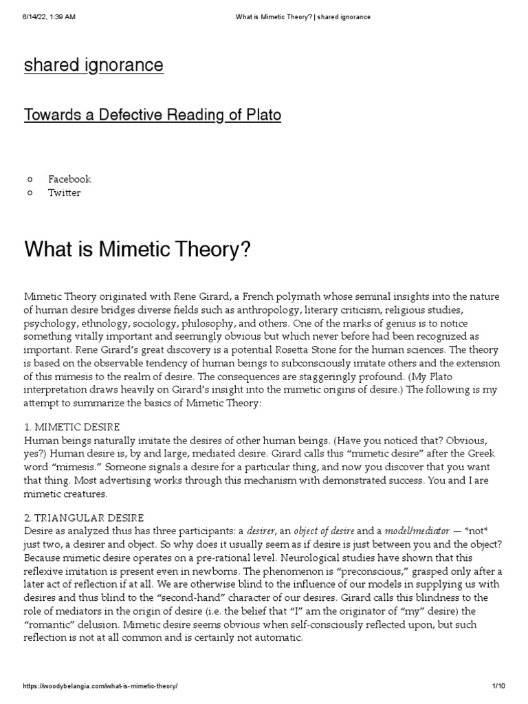What Is Mimetic Theory by Rene Girard - Shared Ignorance | PDF | René ...