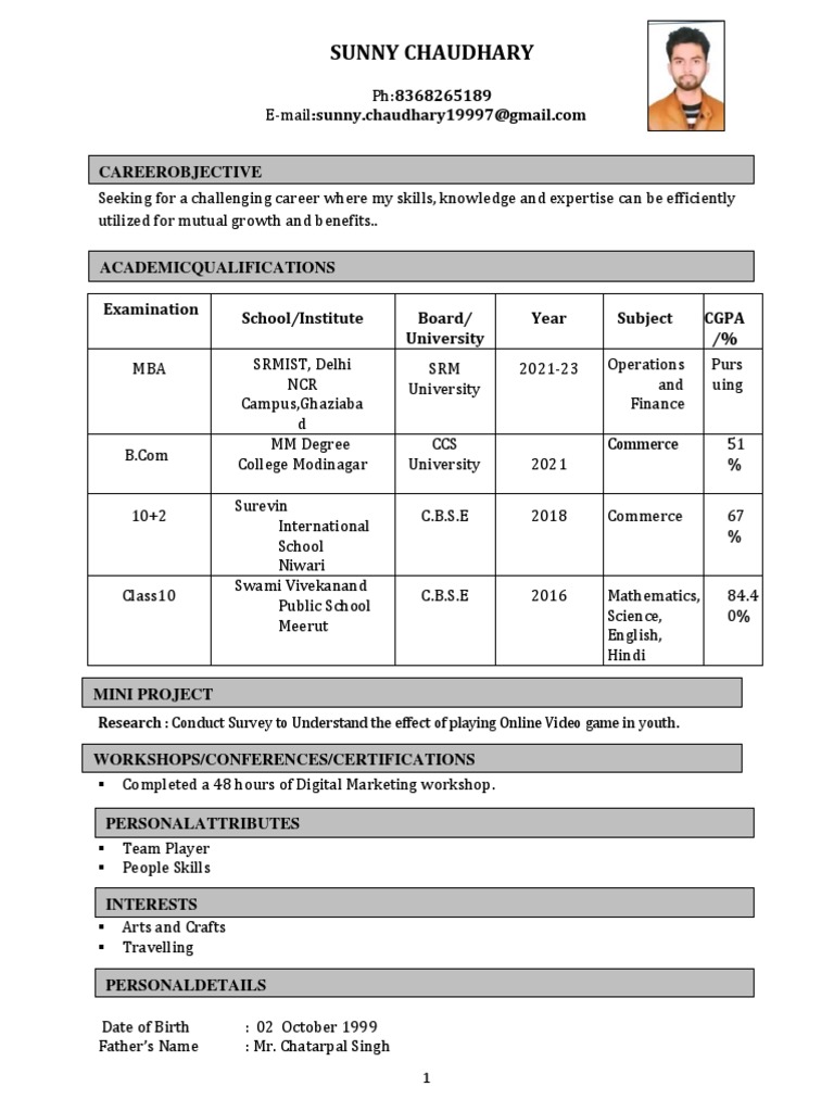 Sunny Chaudhary: Careerobjective | PDF