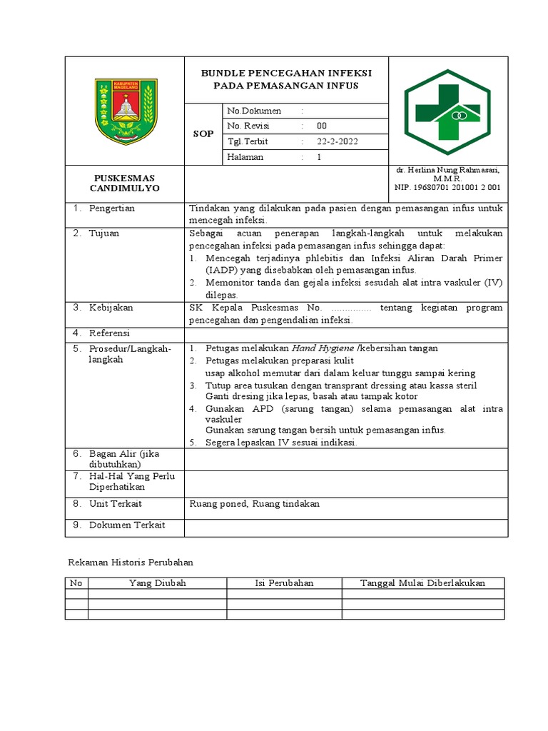 Sop Bundle Pencegahan Infeksi Pada Pemasangan Infus | PDF