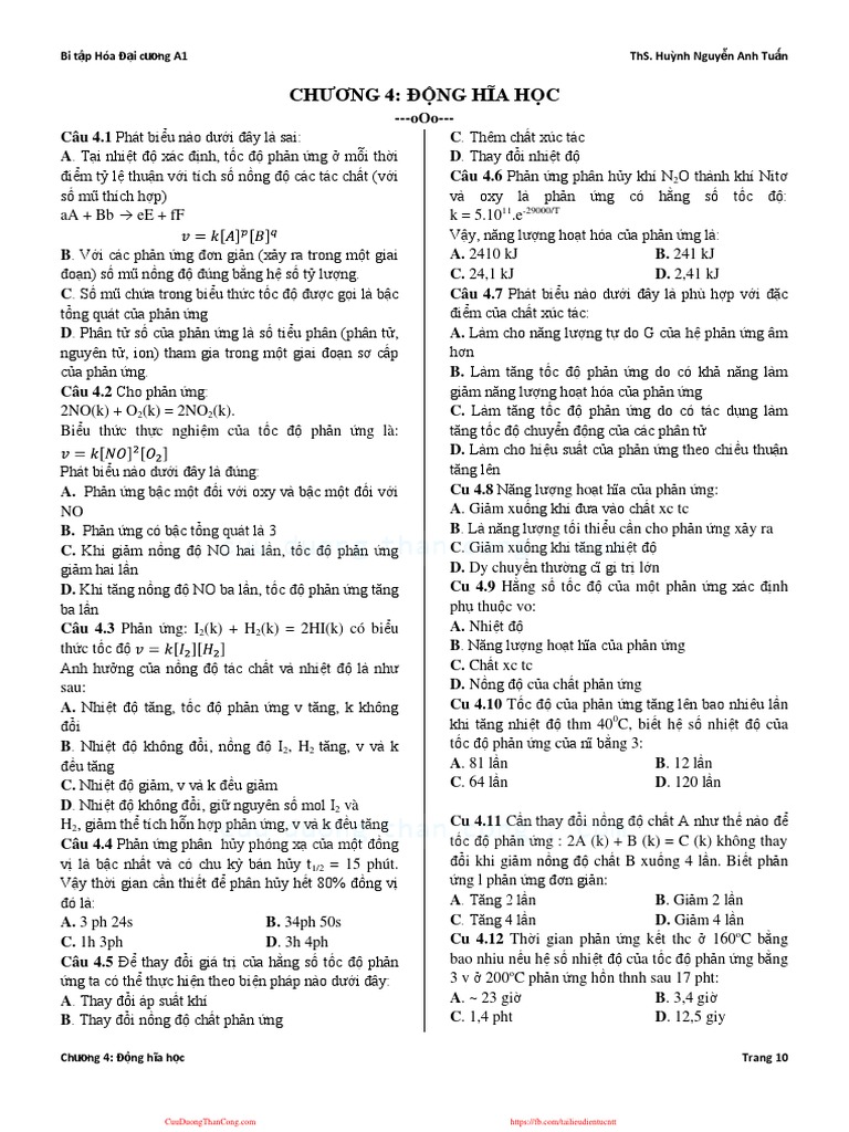 Hoa Dai Cuong Bai Tap Hoa Dai Cuong Chuong 4 (Cuuduongthancong - Com) | PDF
