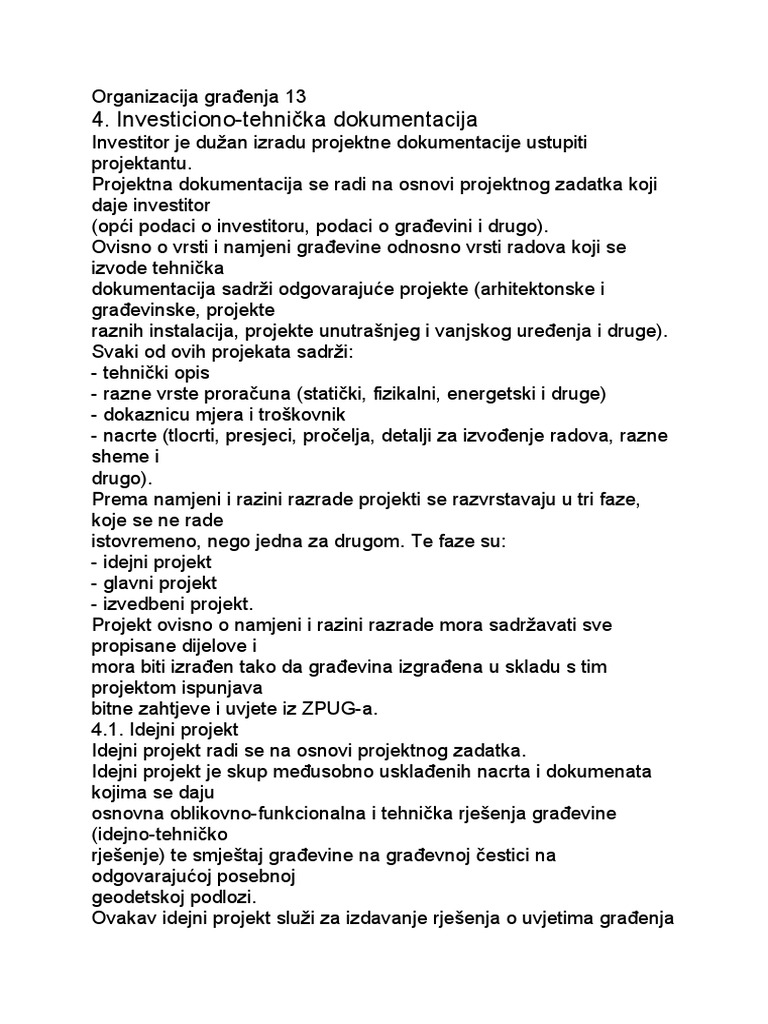 Investiciono Tehnička Dokumentacija | PDF