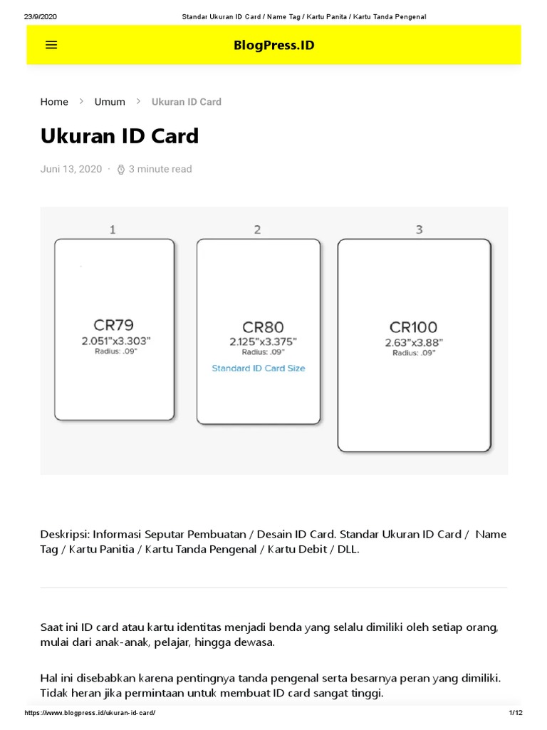 Standar Ukuran ID Card - Name Tag - Kartu Panita - Kartu Tanda Pengenal ...