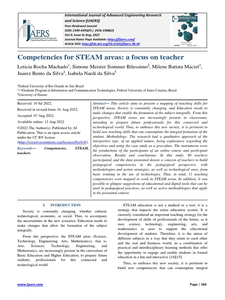 Competencies For STEAM Areas: A Focus On Teacher | PDF | Internet ...
