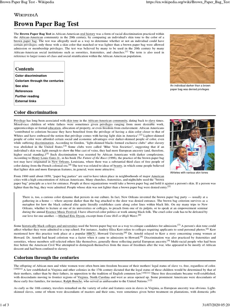 Brown Paper Bag Test PDF | PDF | Race (Human Categorization) | Society ...