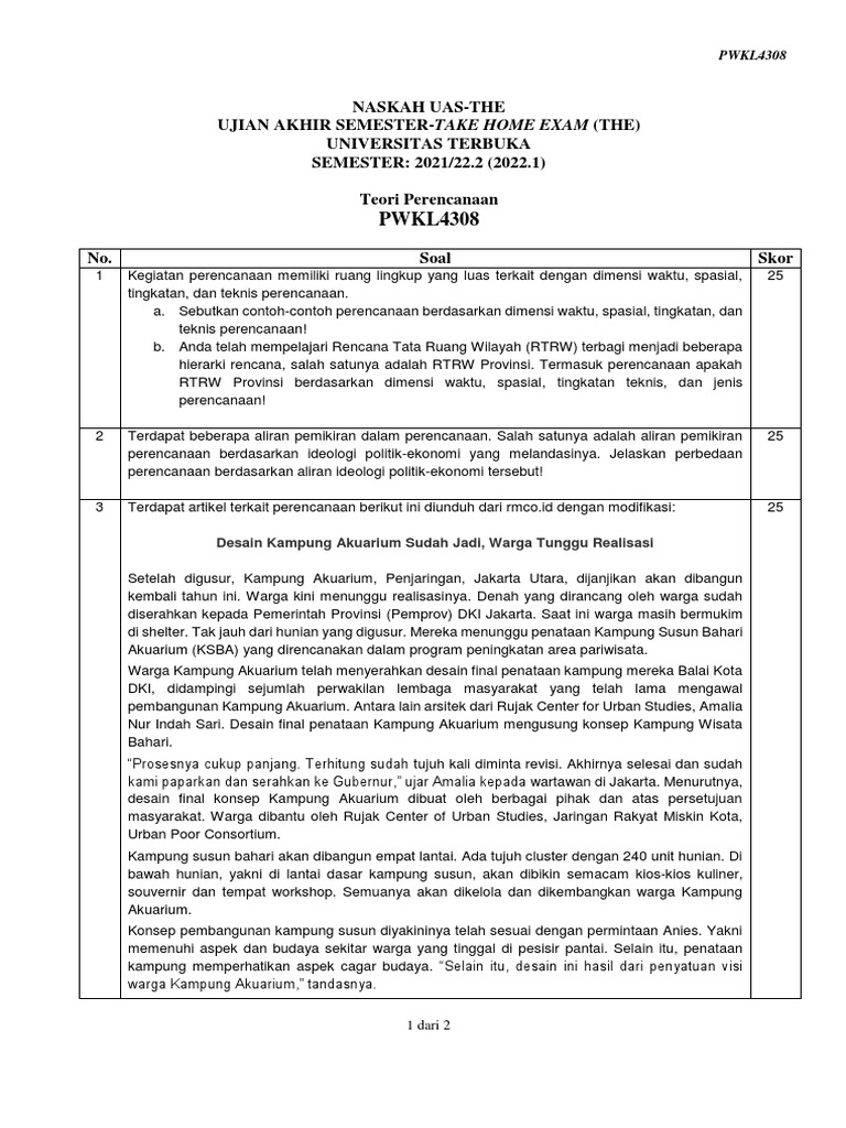PWKL 4308 (Teori Perencanaan) | PDF