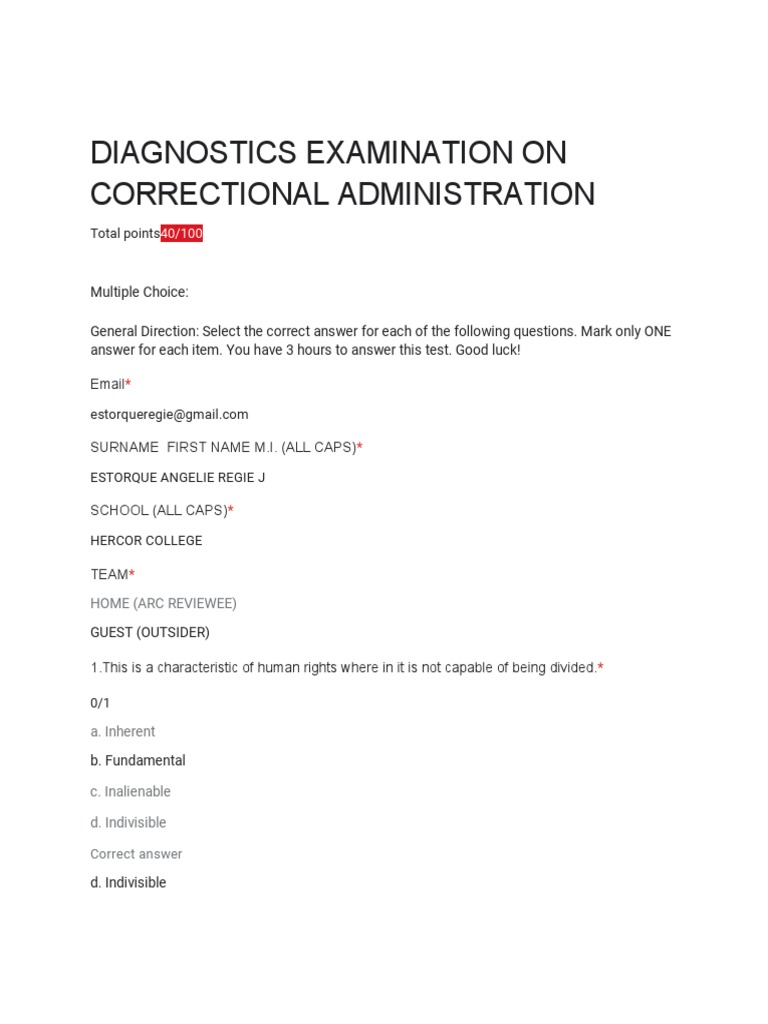 DIAGNOSTICS EXAM ON CORRECTIONS | PDF | Probation | Pardon