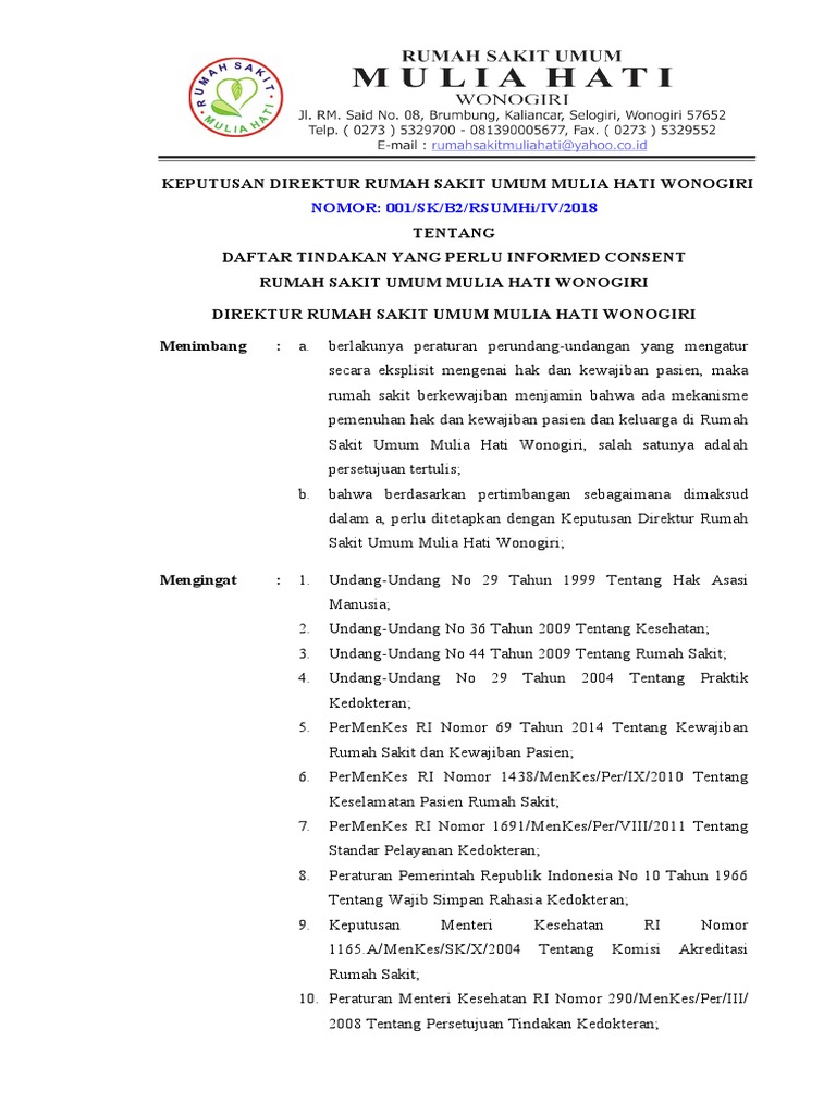 44 Dan 45 SK DAFTAR TINDAKAN DENGAN PERSETUJUAN INFORMED CONSENT DAN LAMPIRAN DAFTAR 2 | PDF