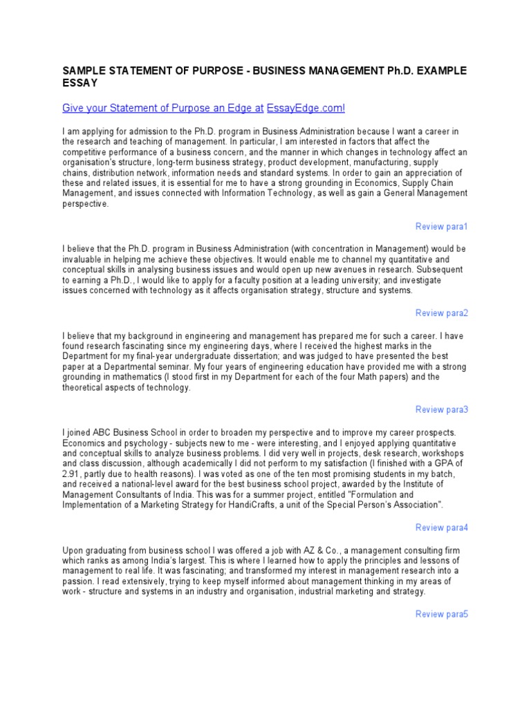 Sample Statement of Purpose | PDF | Entrepreneurship | Organizational ...