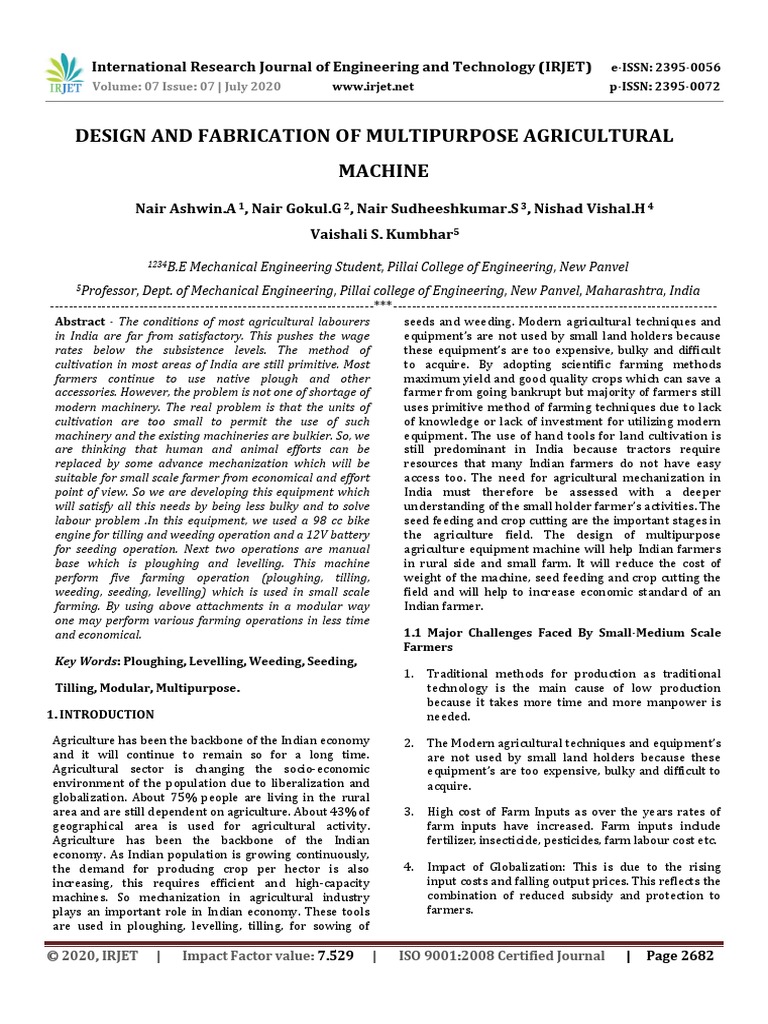 Multipurpose Agriculture Machine | PDF | Agriculture | Sowing