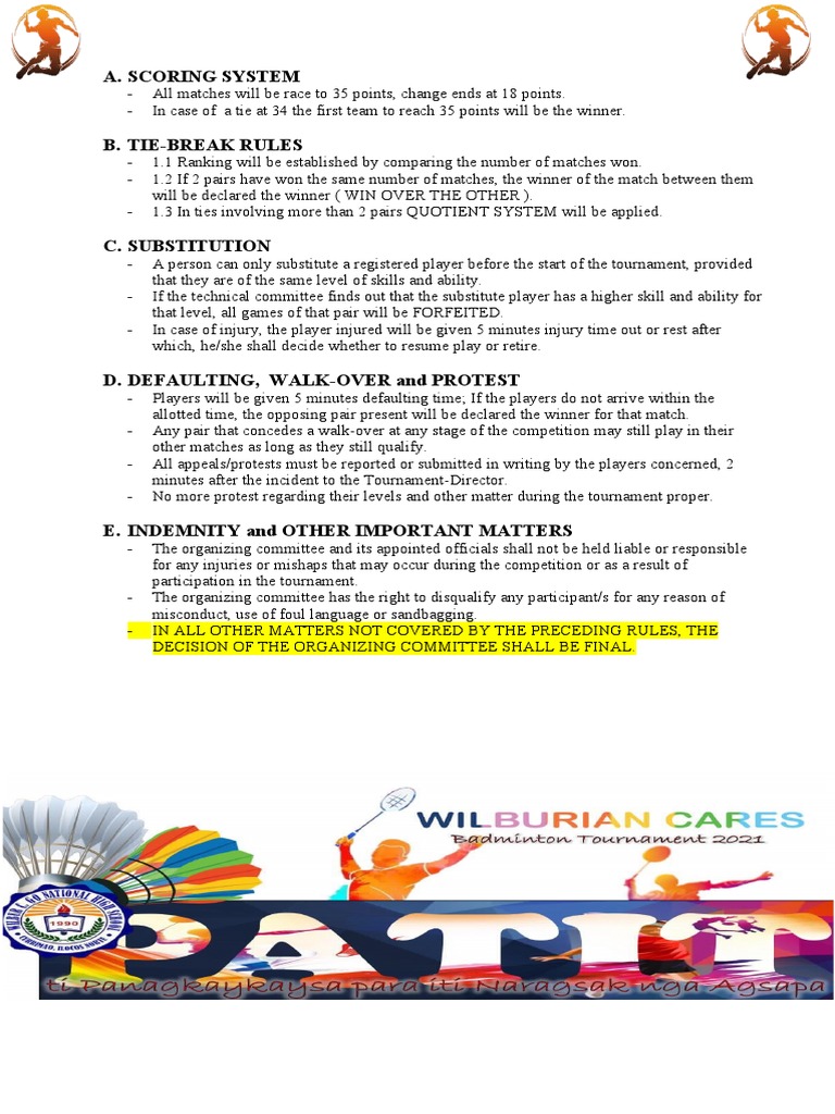 Tournament Scoring and Rules Guide | PDF | Sports & Recreation