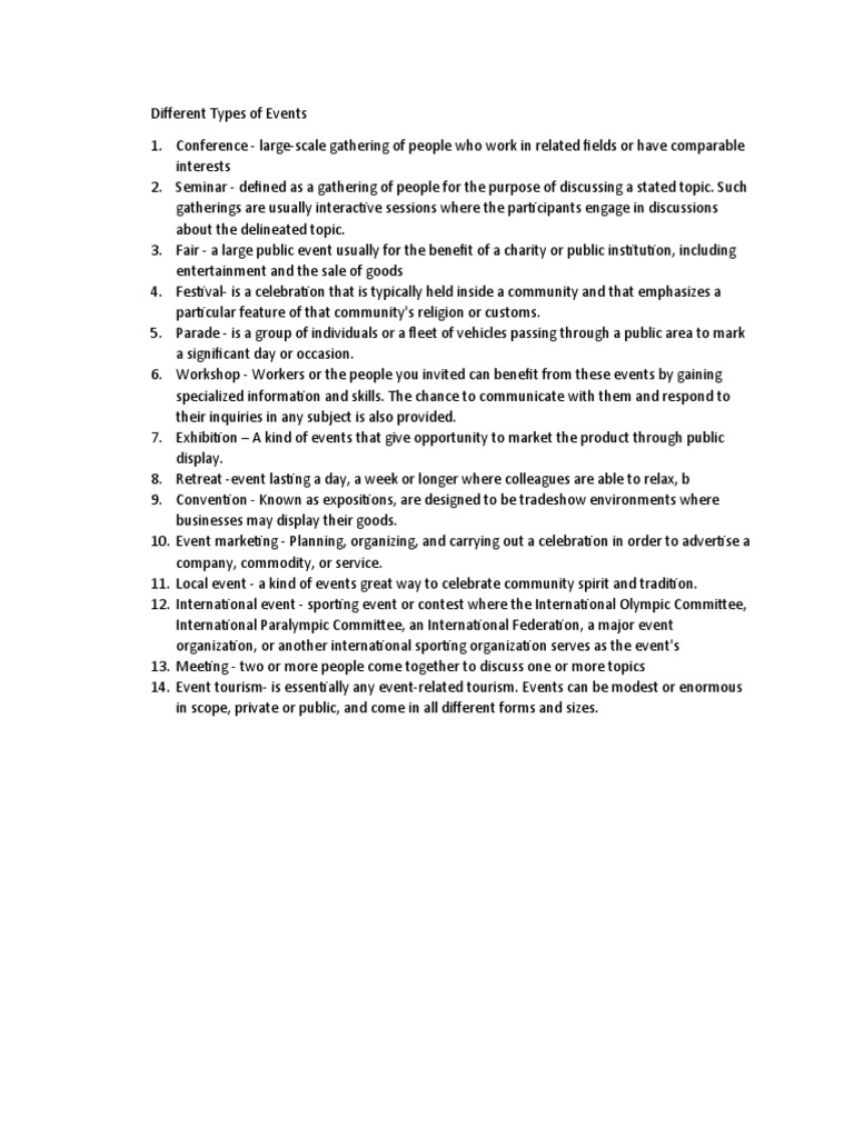 Types of Events Overview | PDF