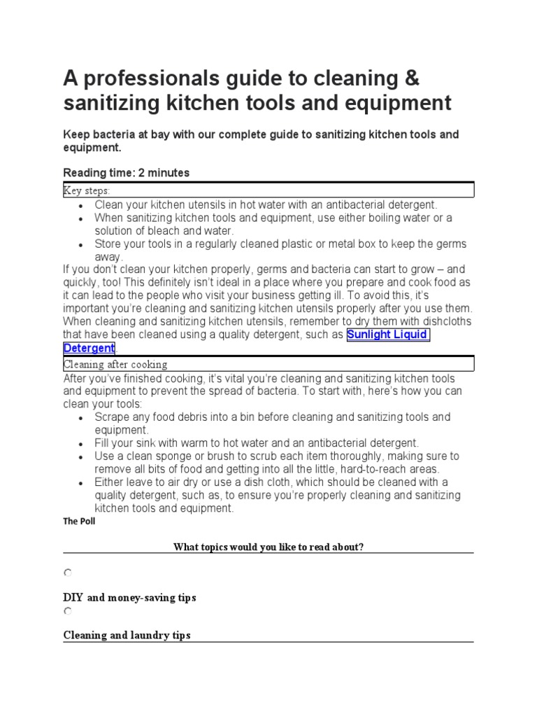 A Professionals Guide To Cleaning & Sanitizing Kitchen Tools and ...