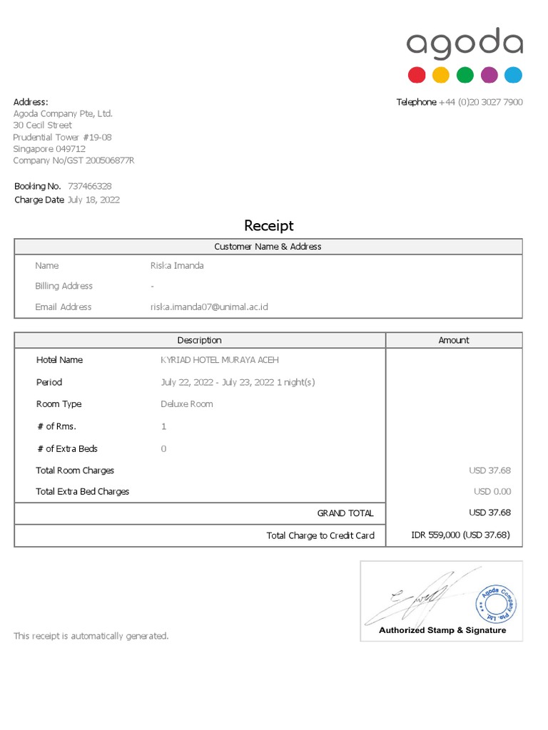 Riska - Hotel Receipt | PDF