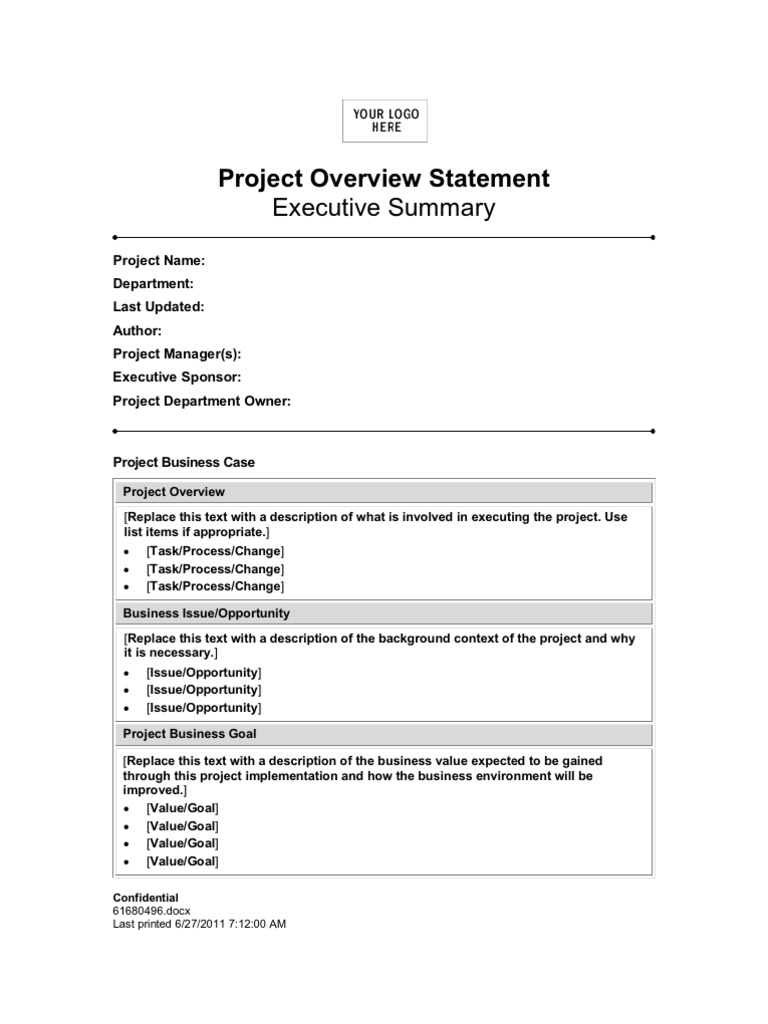 Project Overview Statement - Executive Summary | PDF